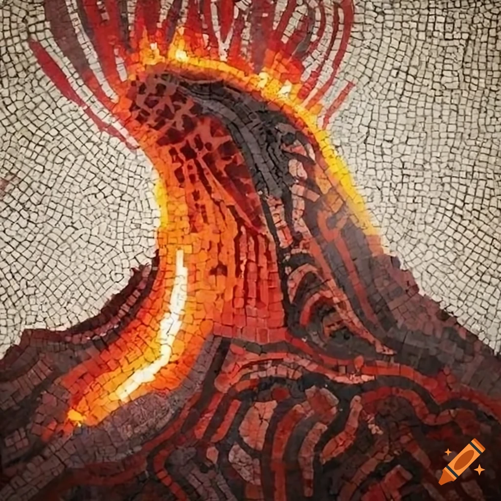 Ancient greek mosaic of a volcano eruption near pompeii on Craiyon