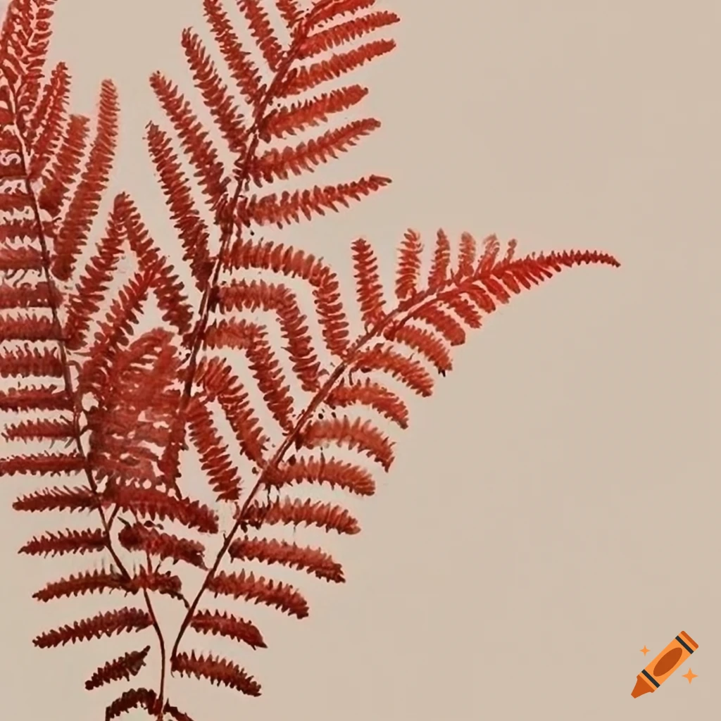 Red fern on light beige background on Craiyon