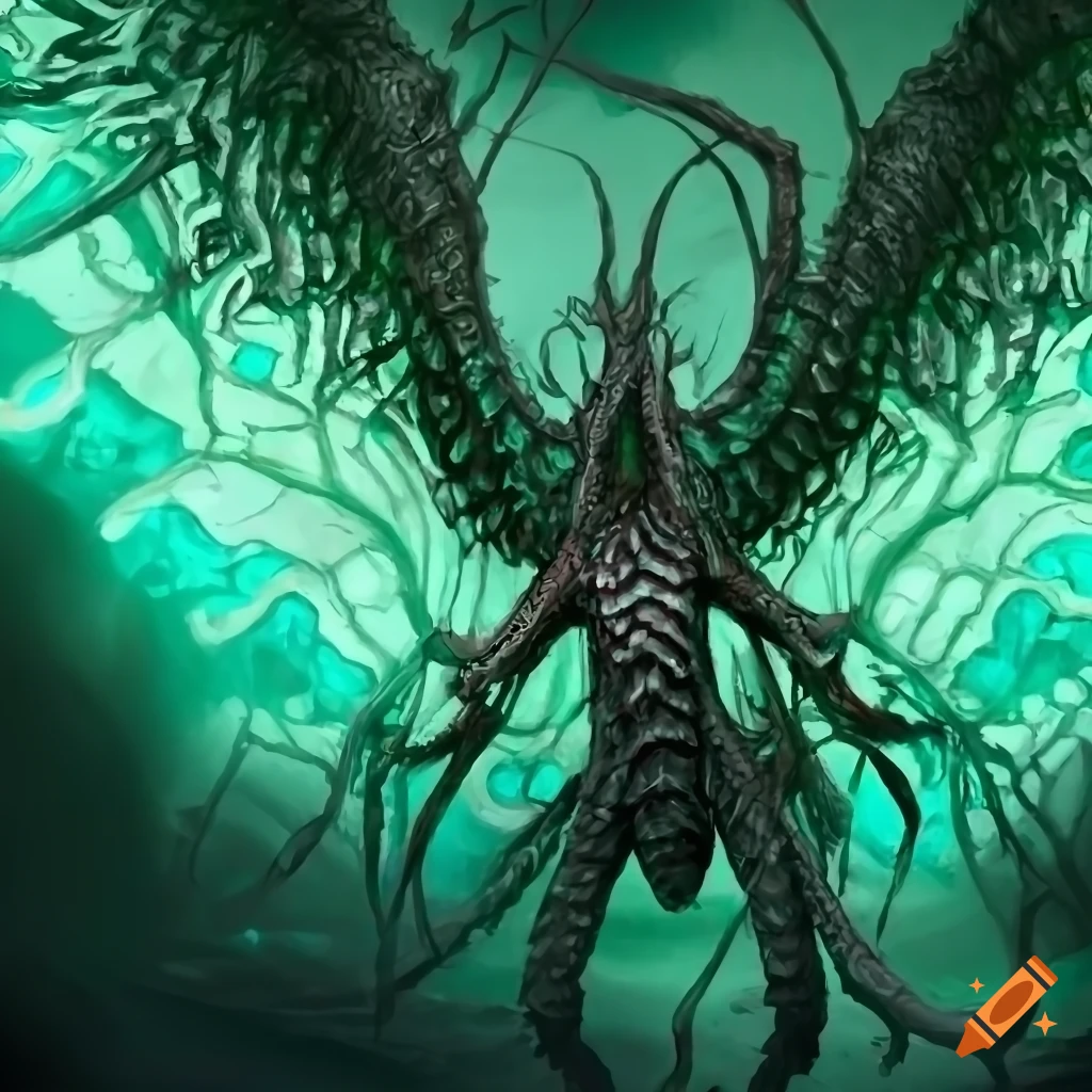 Eldritch eldrazi phyrexian monster with fractal patterns and malachite ...