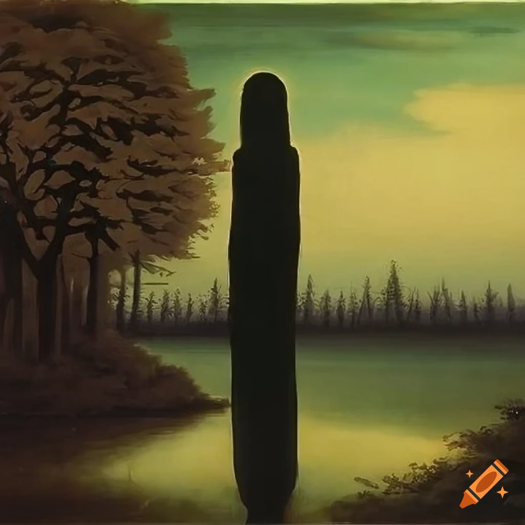 Demon chasing an angel through the forest by rene magritte on Craiyon