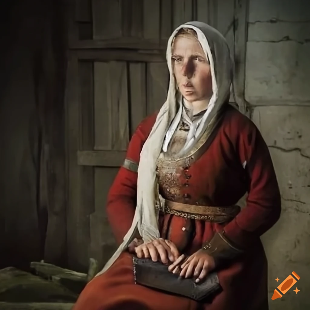 Photograph of a 9th century anglo-saxon peasant woman in a village on ...