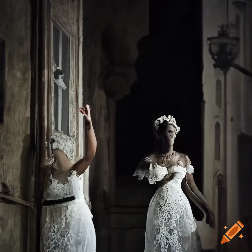 Fine architectural detail in rembrandt and lomo style with two women in ...