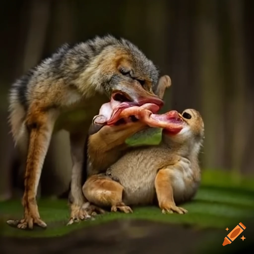 Frogs eating wolves on Craiyon