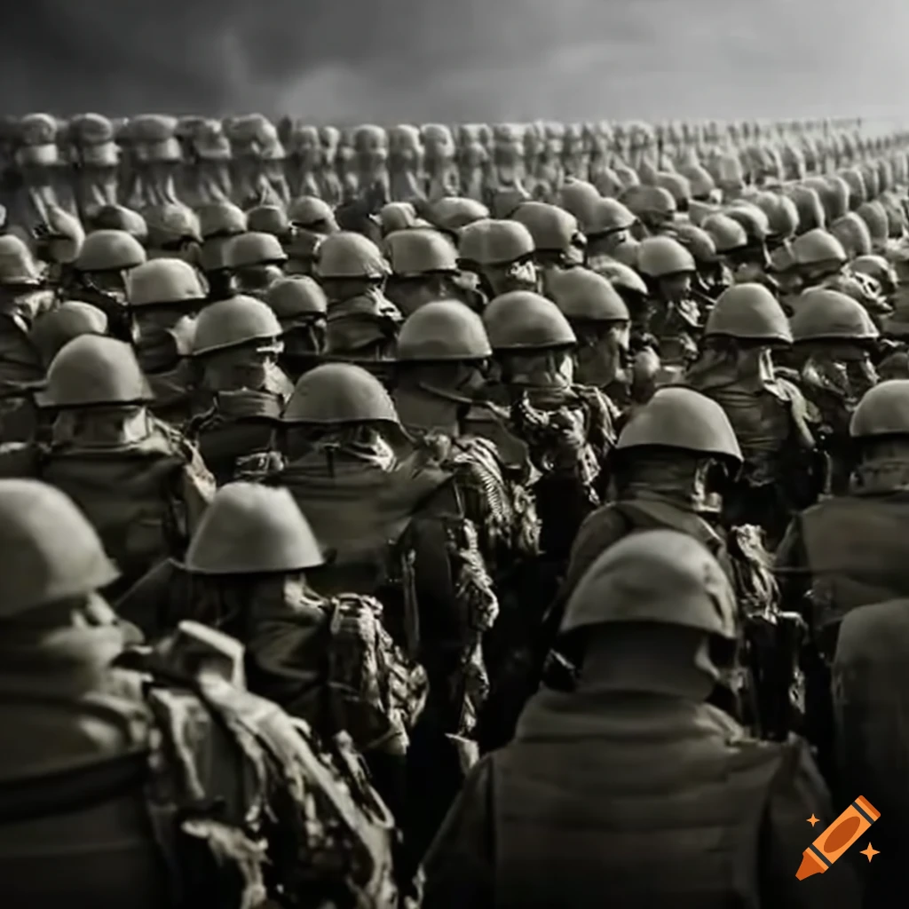 Large army with thousands of troops marching on Craiyon