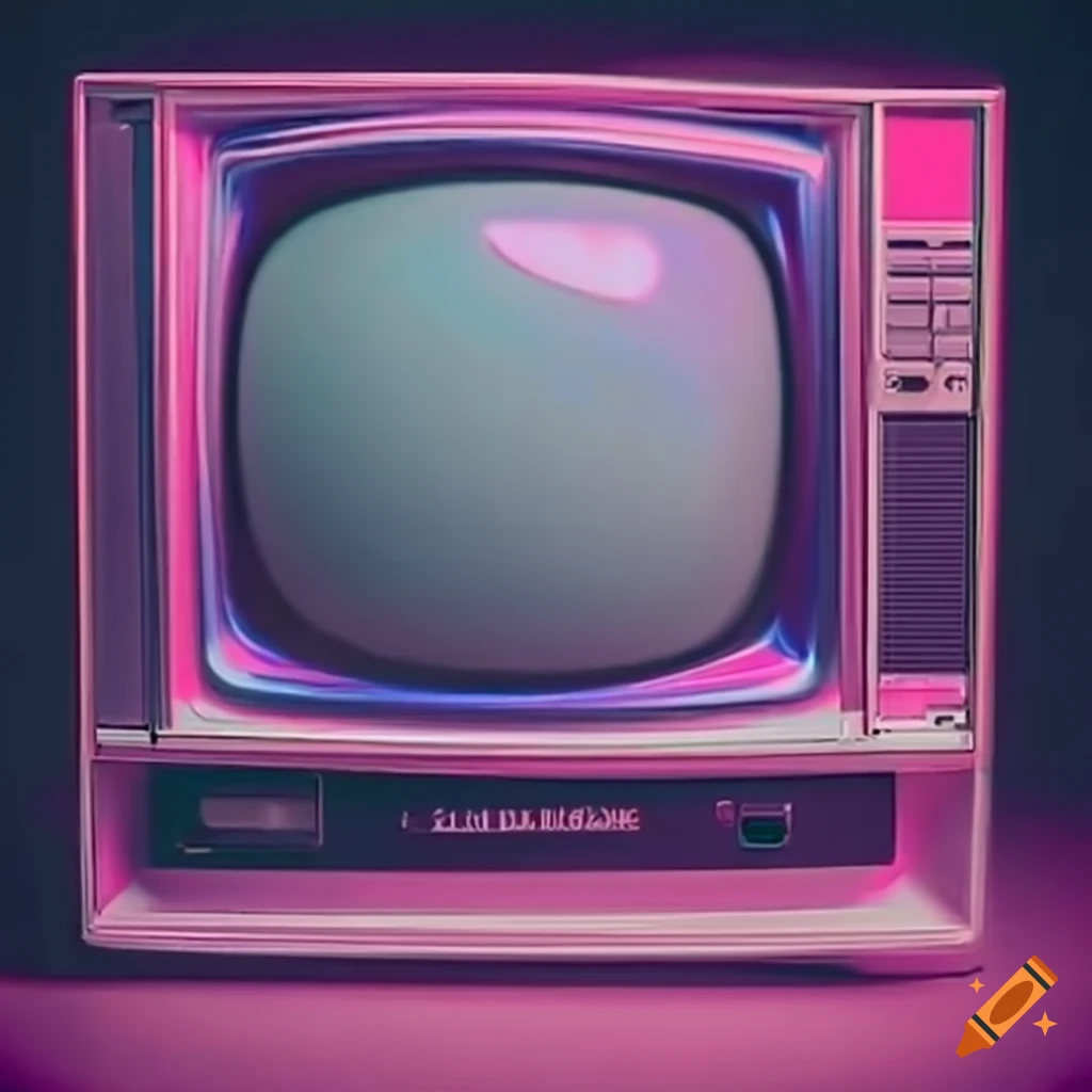 Close up of old TV with vaporwave colors on Craiyon