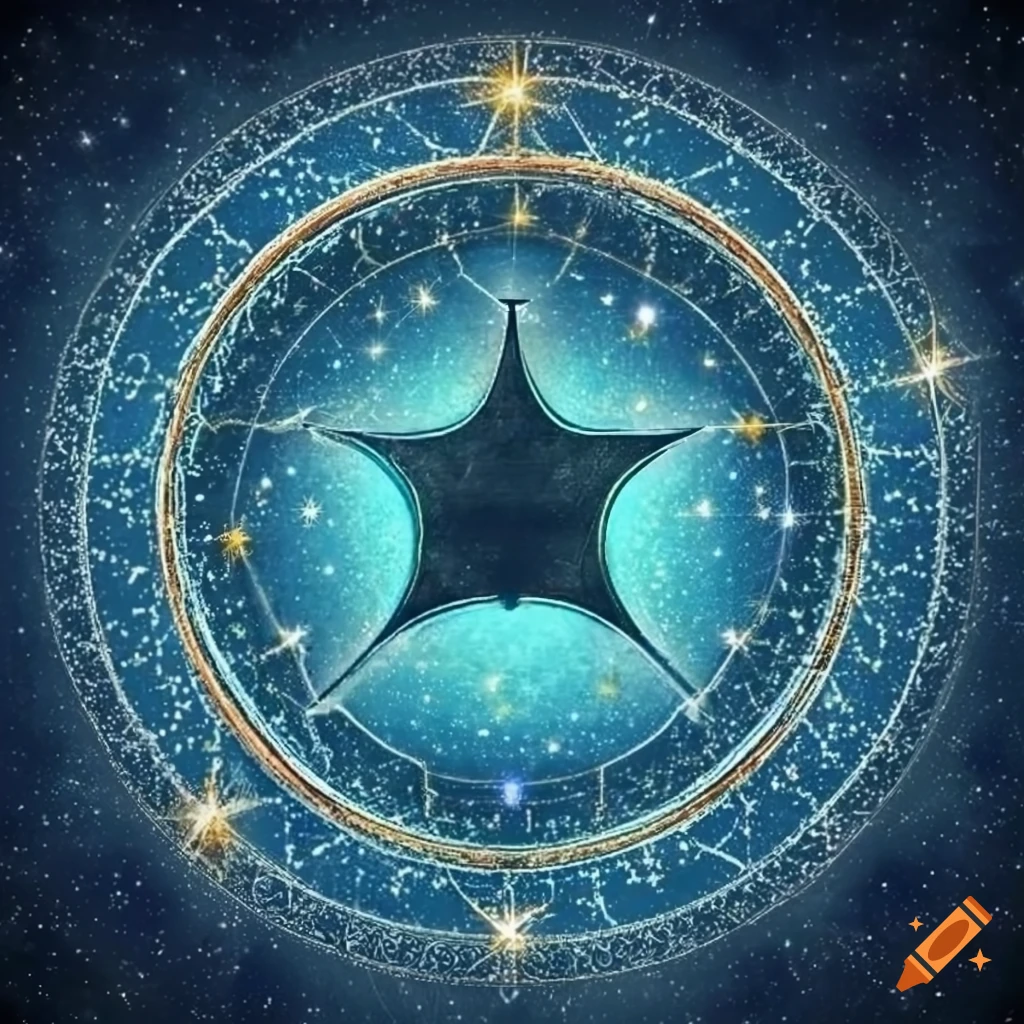Emblem for a mages guild with a constellation of stars and a bright ...