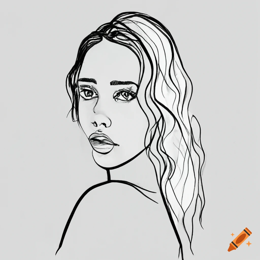 Monochrome female figure drawing with loose and simple lines on Craiyon