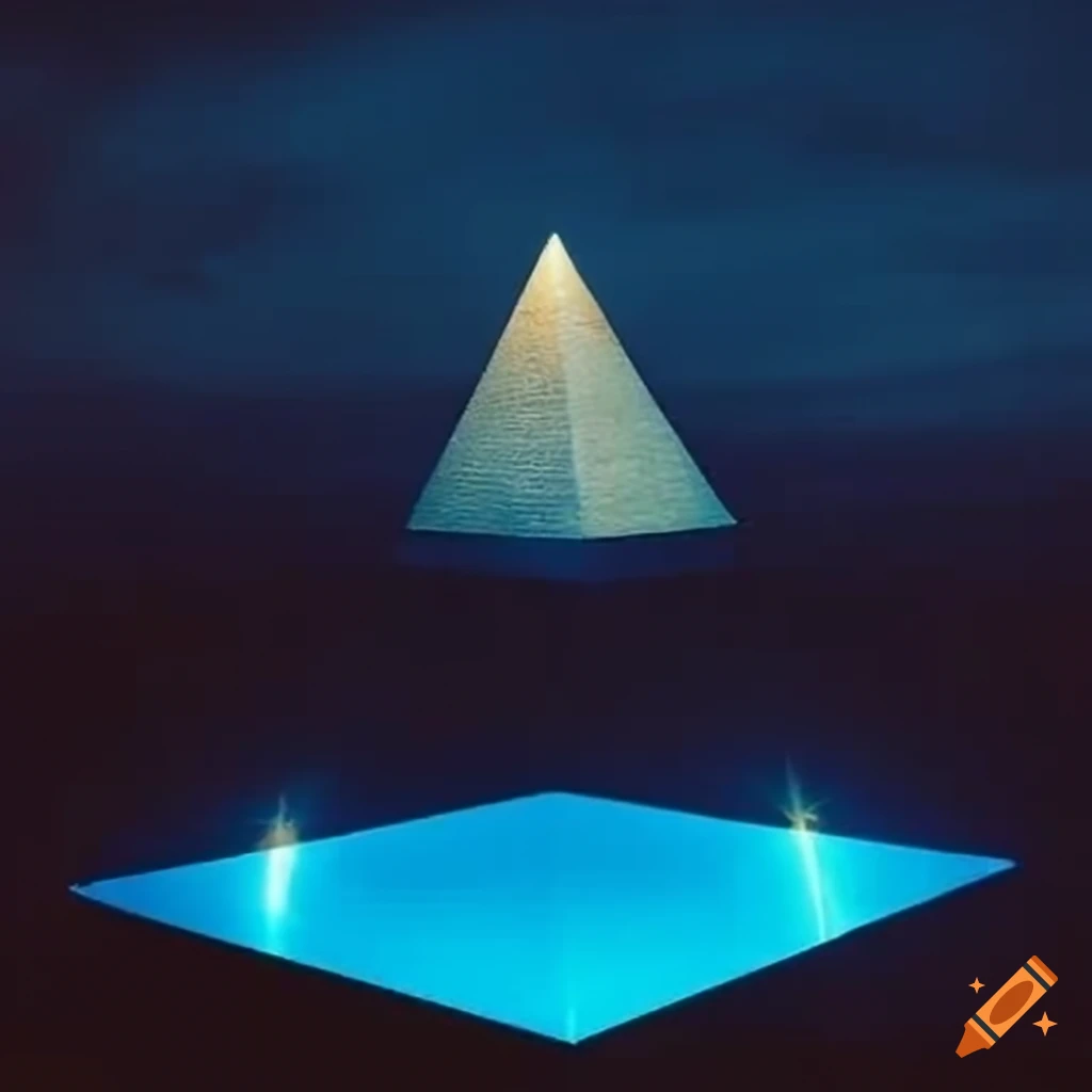 Floating pyramid with sky beam portal in a mysterious dimension on Craiyon