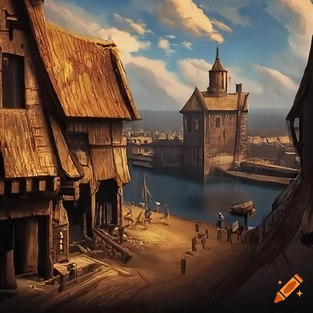 Medieval harbor scene on Craiyon