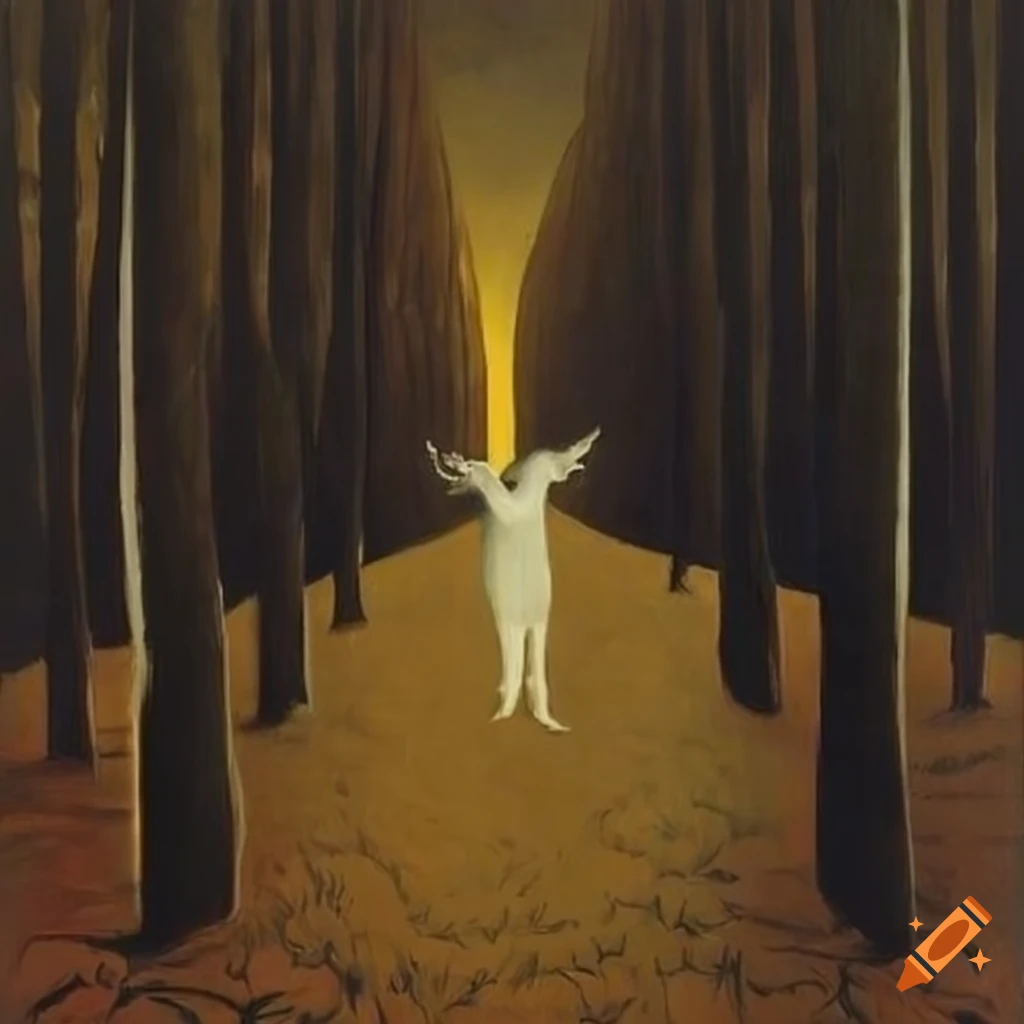 Angels playing in the forest by rene magritte on Craiyon