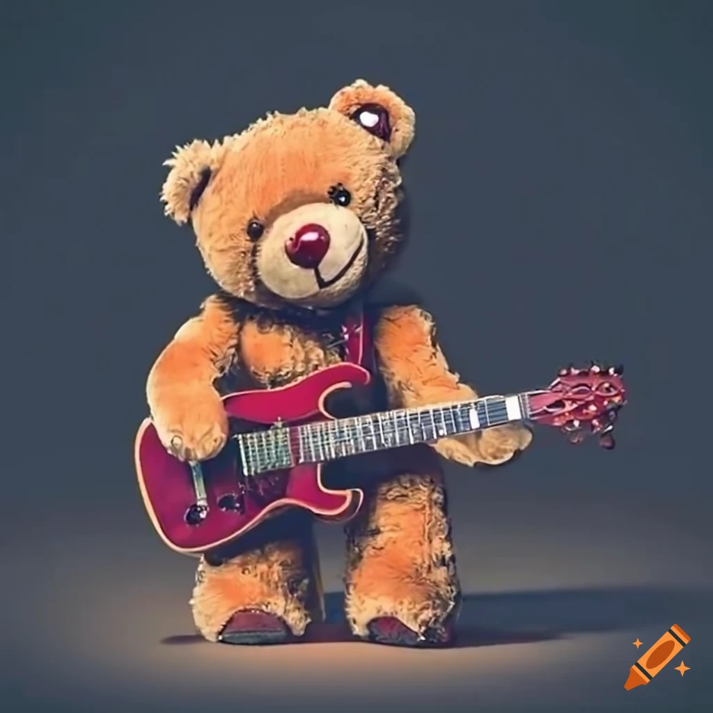 Teddy bear playing a rock guitar on Craiyon