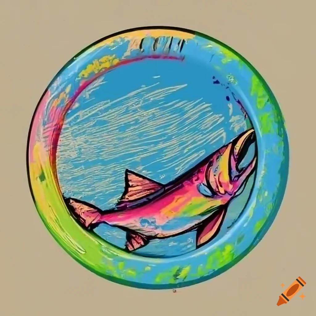 Salmon holding a disc golf disc in its mouth on Craiyon