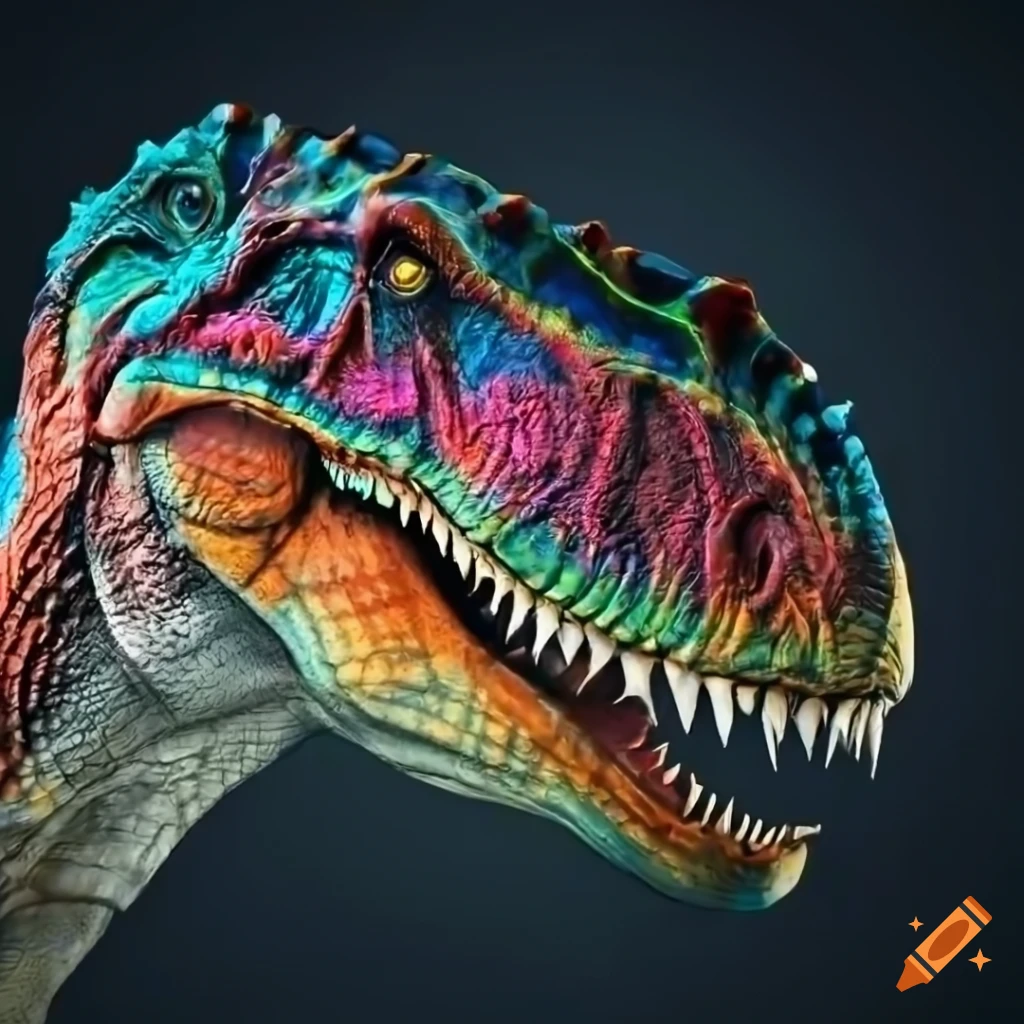 Colorful detailed allosaurus head in photorealistic 4k hd metal art on ...