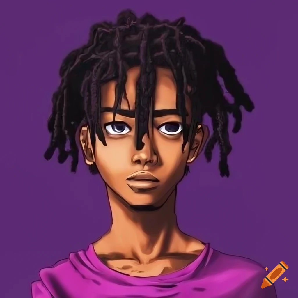 Portrait of a handsome young black male anime character with short locs ...