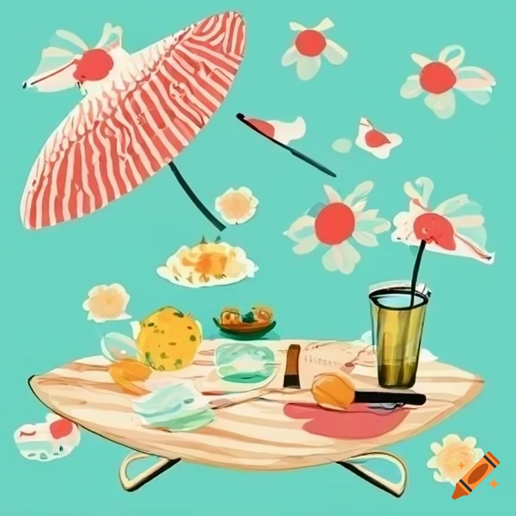 Illustration of a summer picnic pattern on Craiyon