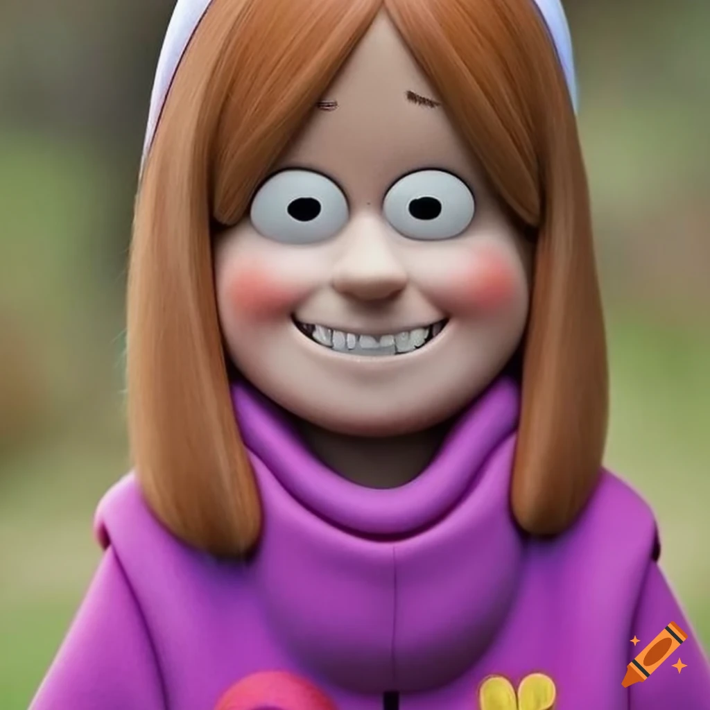 Portrait of Mabel Pines morphing into a restroom symbol on Craiyon