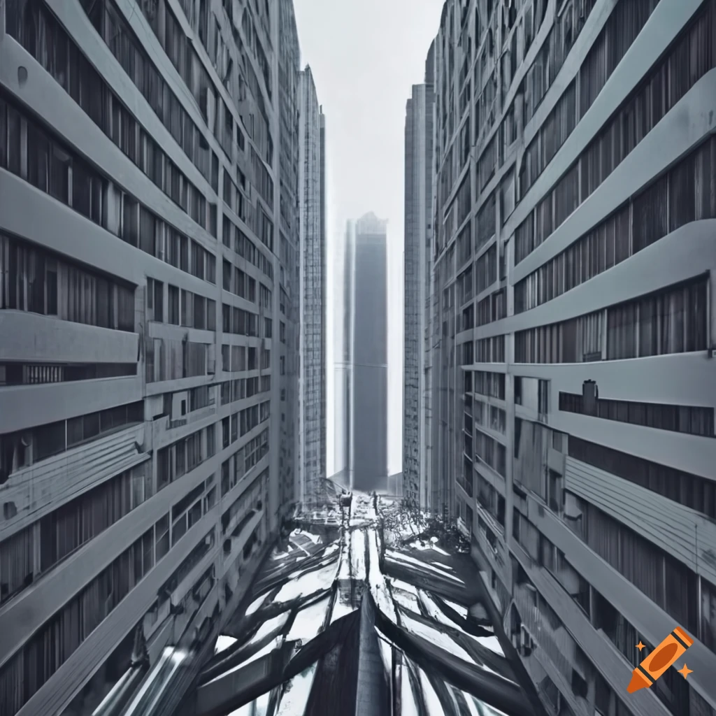 Realistic photos between dense high rise buildings on Craiyon