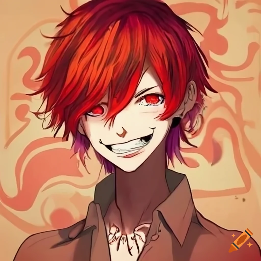 Male demon with red hair in a school hallway on Craiyon