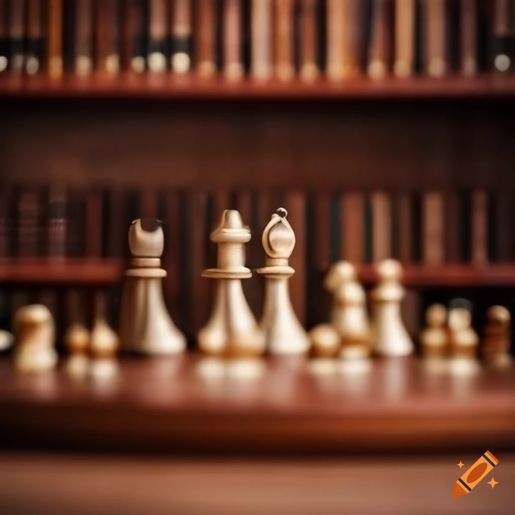 Wooden chessboard in a victorian library on Craiyon