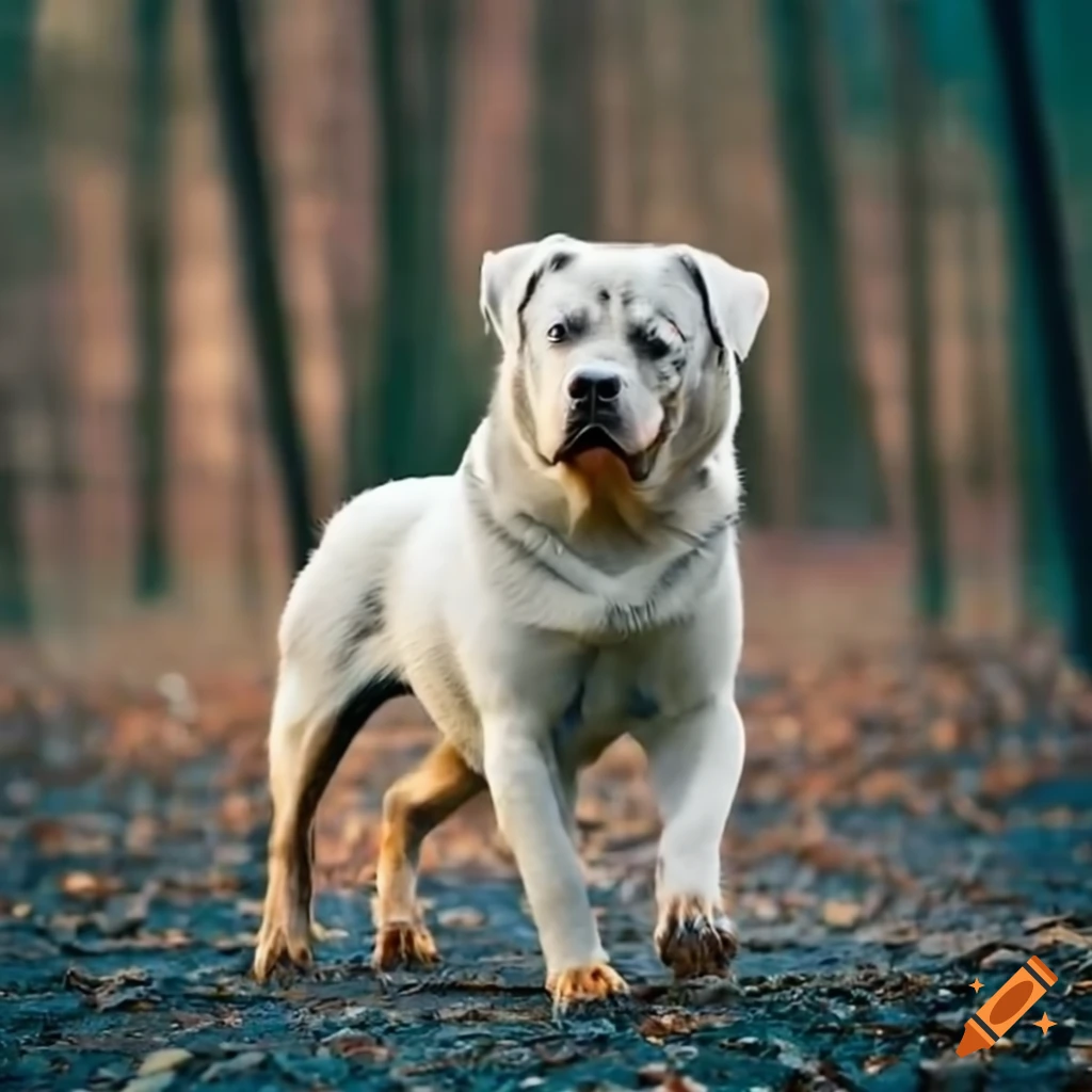 White rottweiler walking in a park on Craiyon