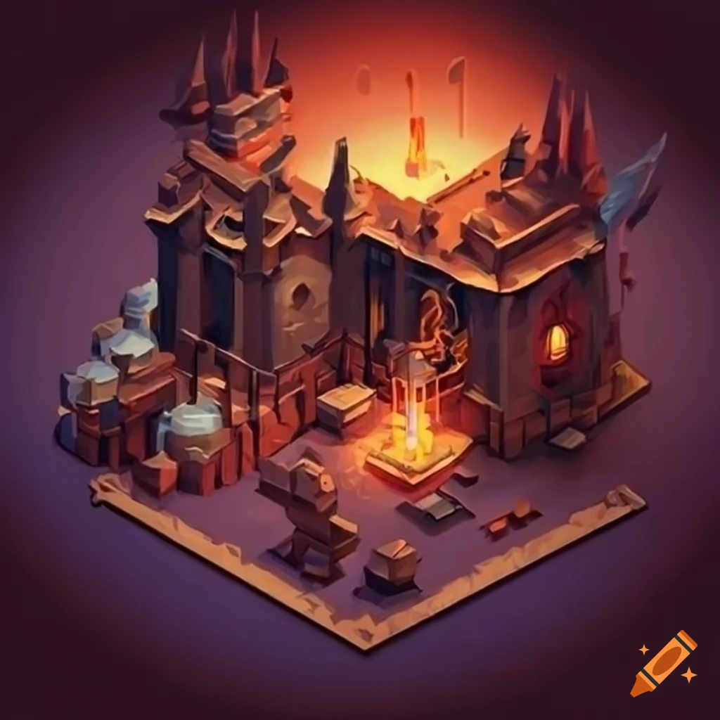 Isometric forge rpg illustration on Craiyon