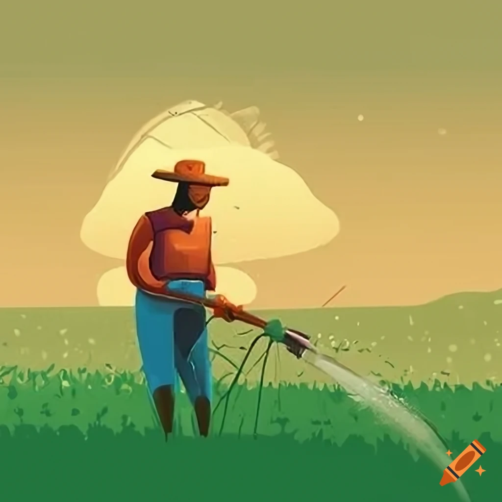 Farmer spraying pesticide on field on Craiyon