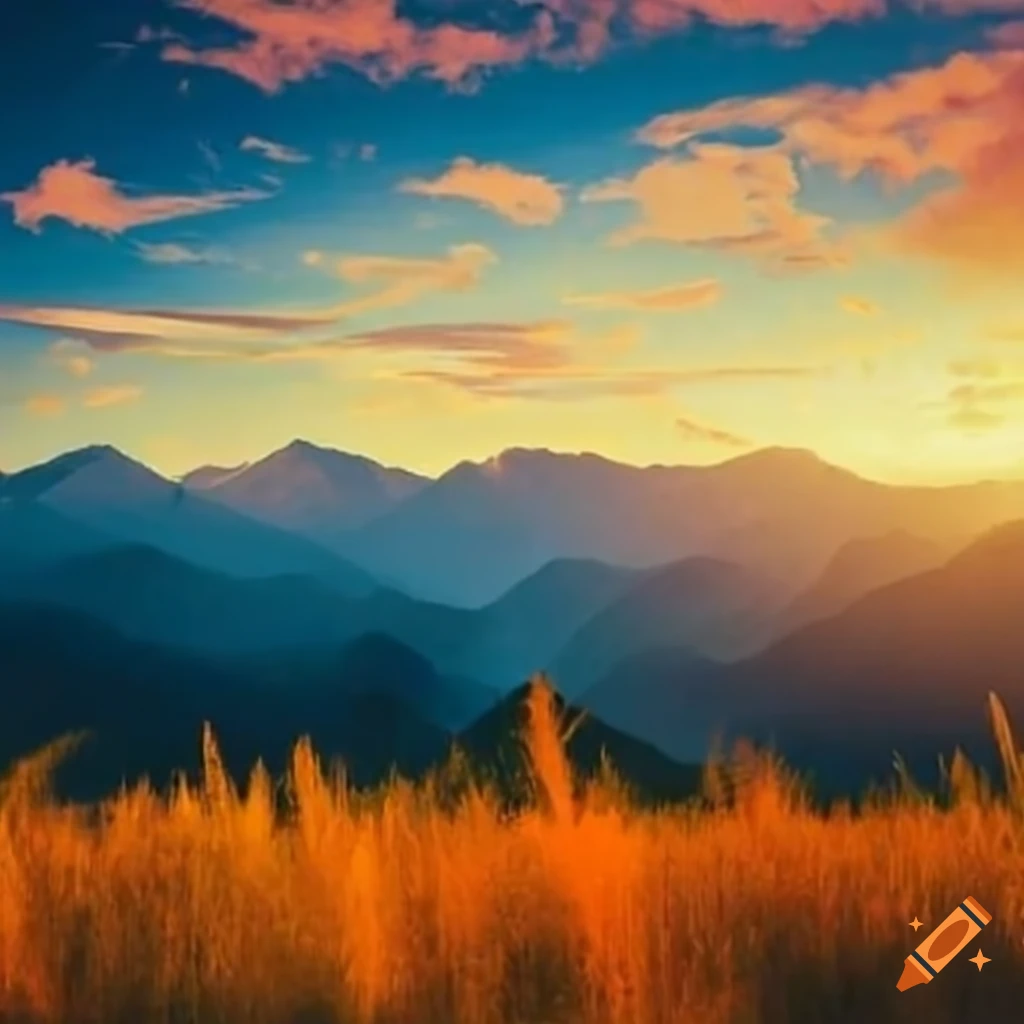 Bright landscape with mountains in the background on Craiyon