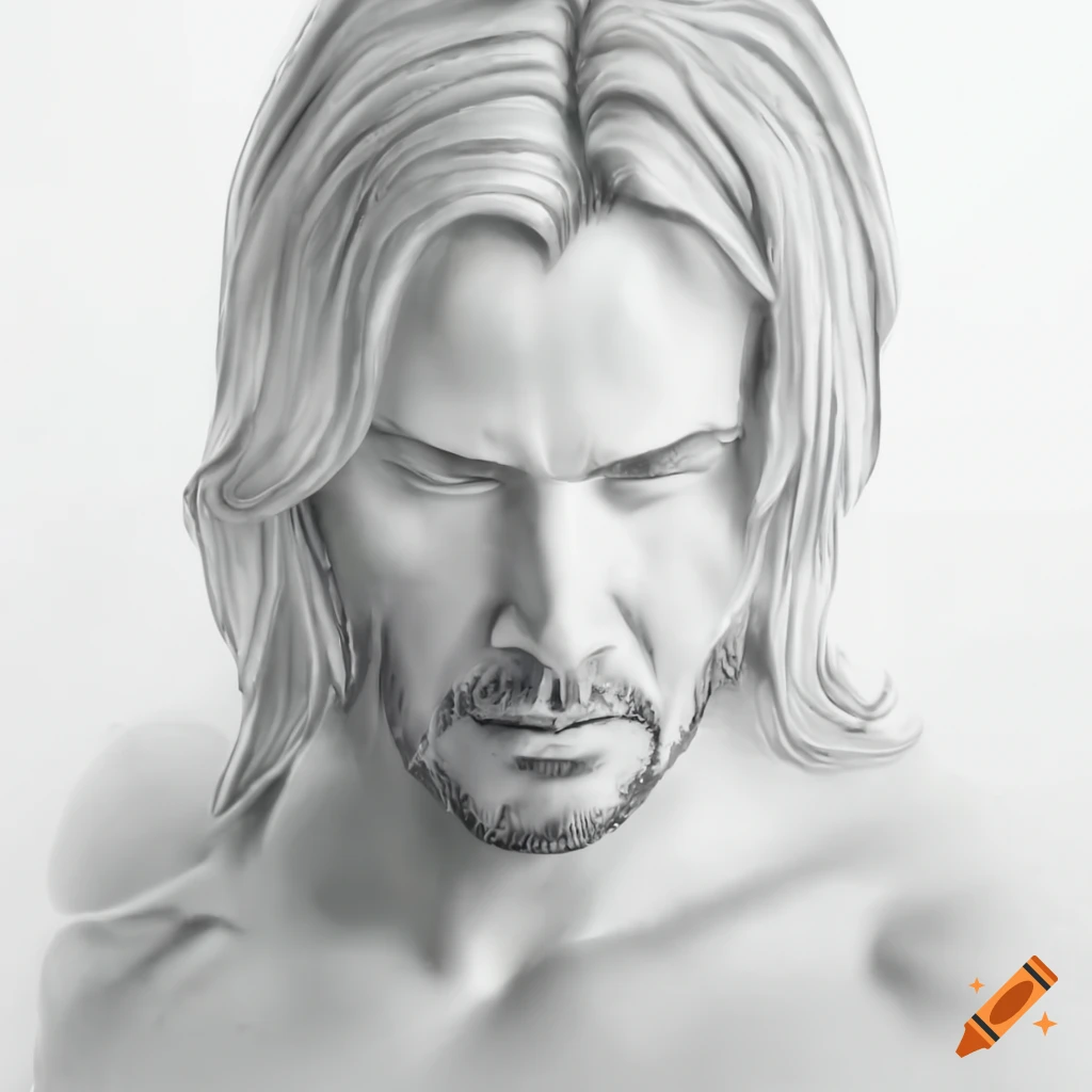 Keanu reeves white marble statue with translucent eyes on Craiyon
