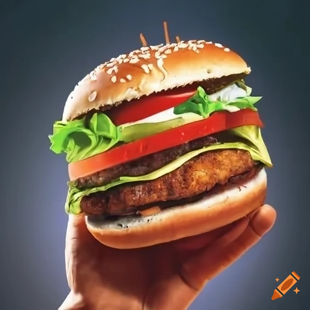 Delicious deep fried whopper in a royal hand on Craiyon