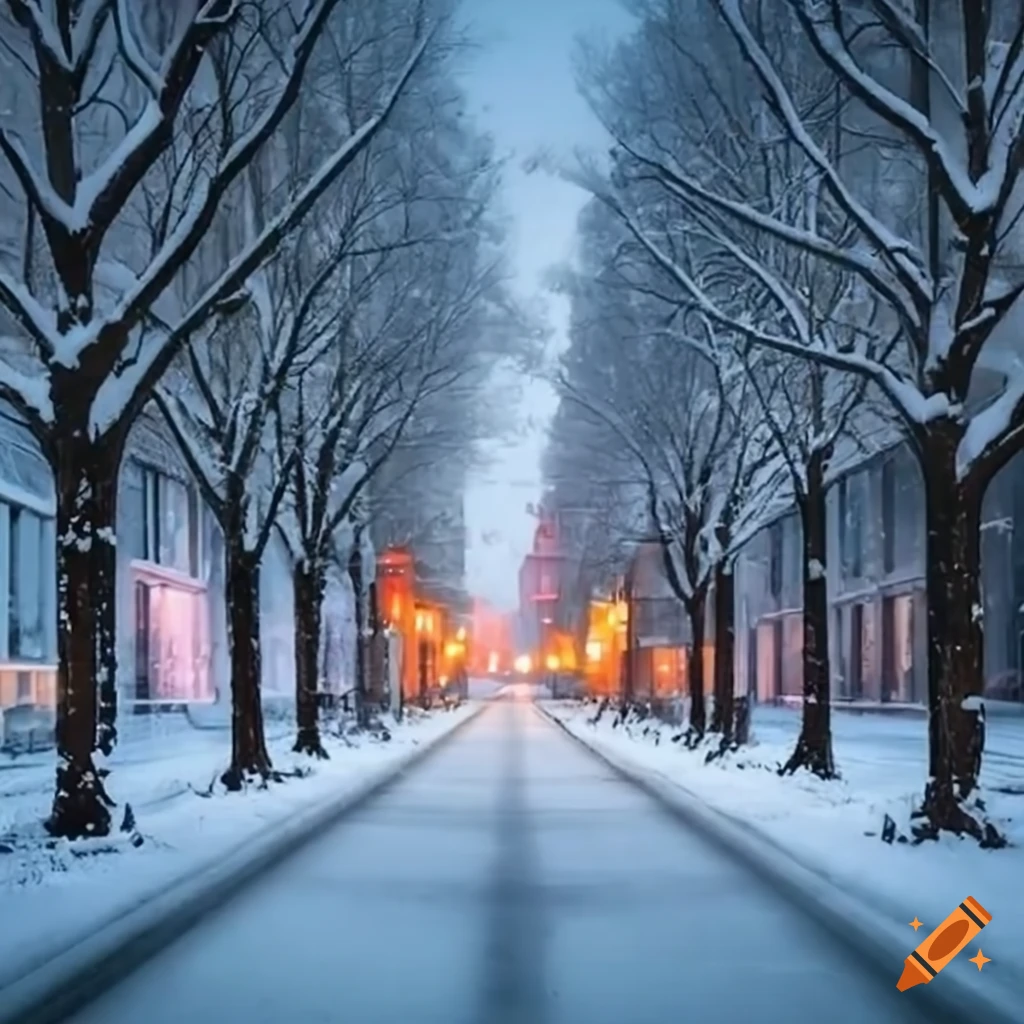 Snowy street in a winter holiday setting on Craiyon