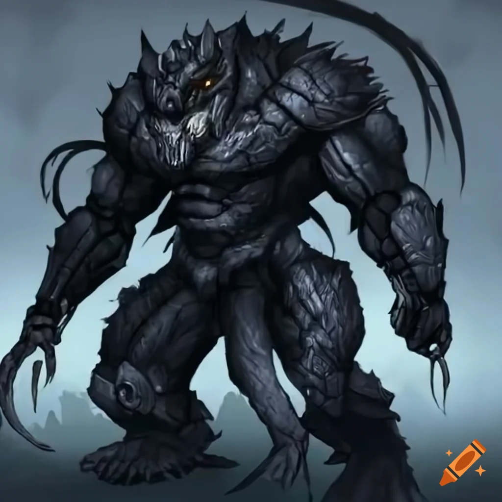 Fenrir, gray monster with sharp edges and facets of armor on Craiyon