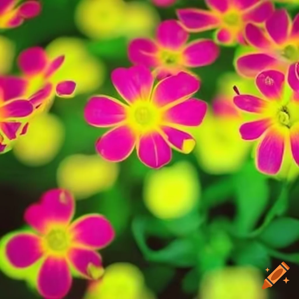 Neon pink and yellow flowers on Craiyon