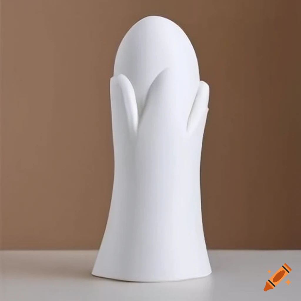 Minimalist elegant white gauntlet armor sculpture with a smooth and ...