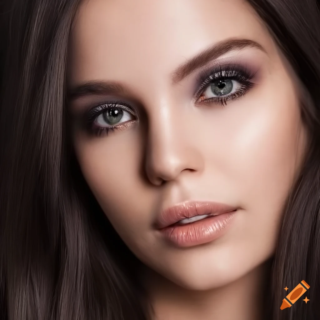 Beautiful young woman with delicate features and long dark hair on Craiyon