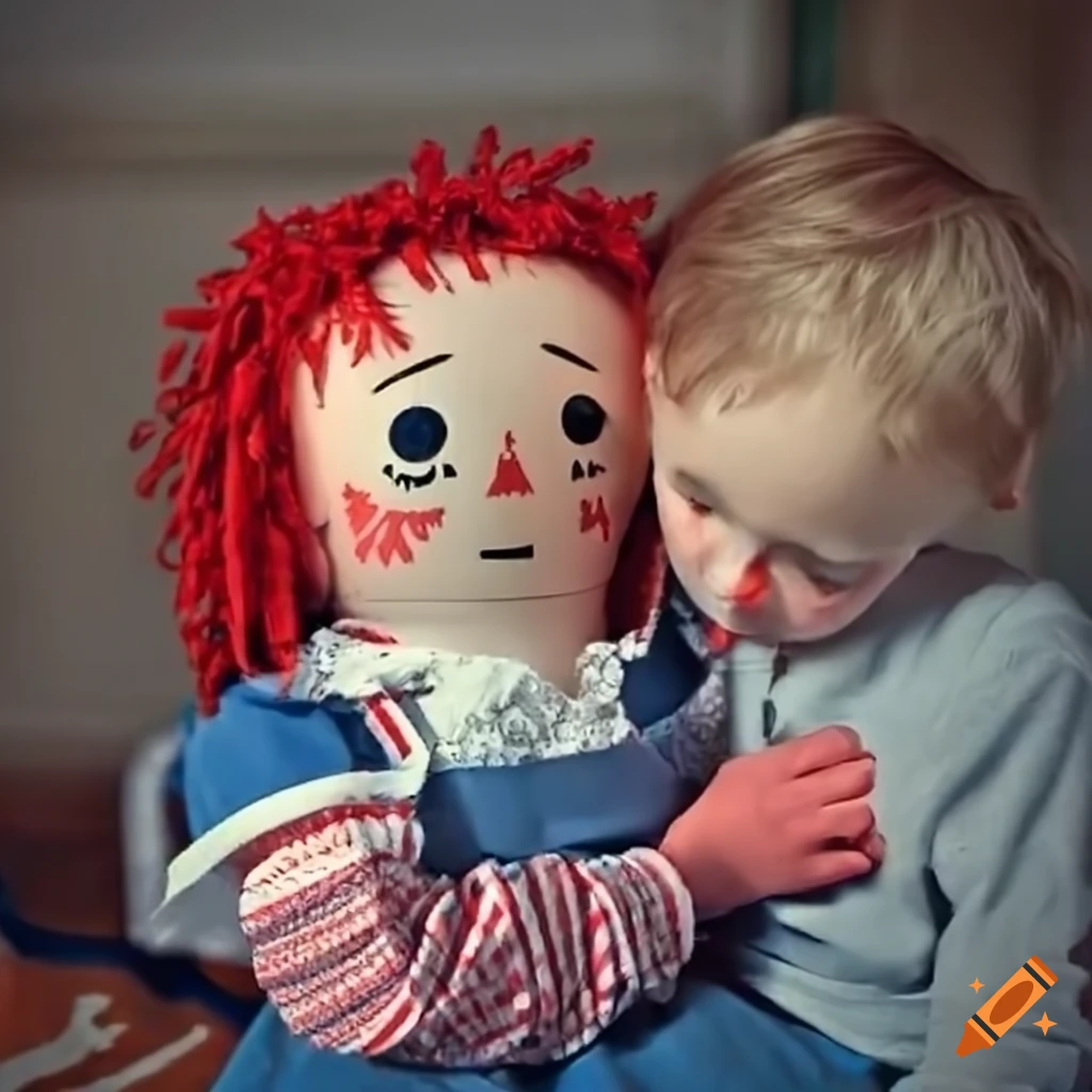 Raggedy ann comforting a sad-looking boy at home on Craiyon