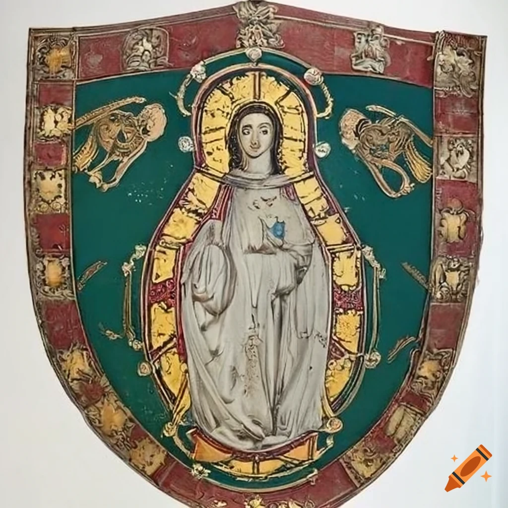 Portuguese colonial shield with a virgin on Craiyon