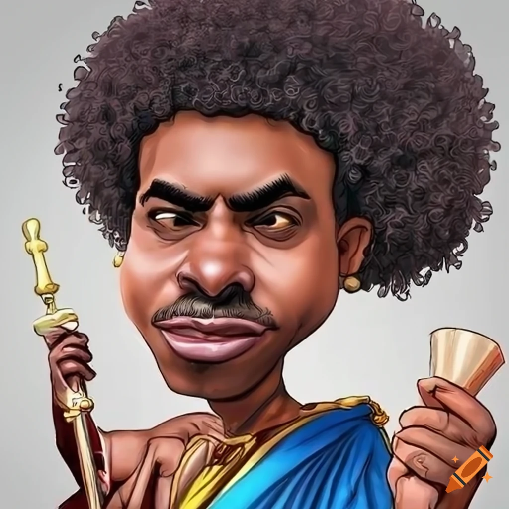 Caricature of an African American rapper in Roman emperor attire in a ...