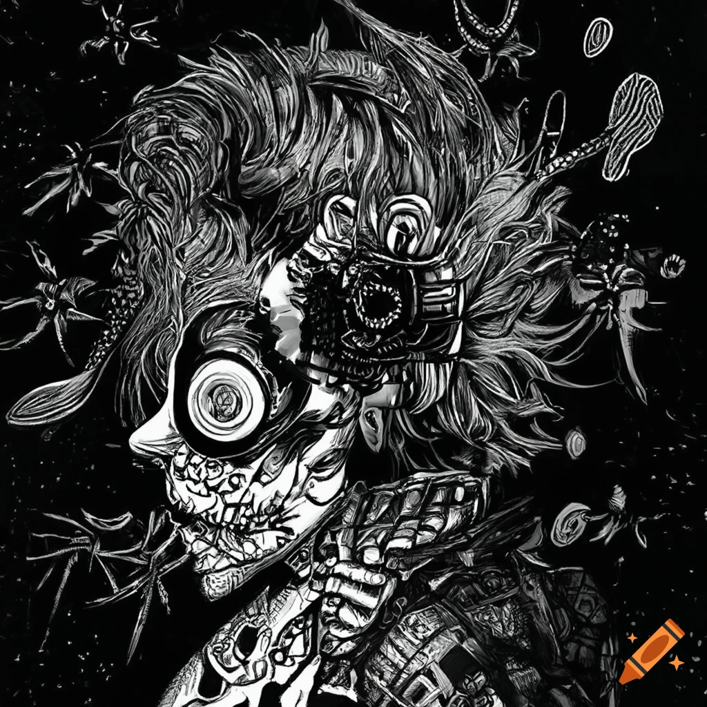 Black and white cyber punk adult coloring design on Craiyon