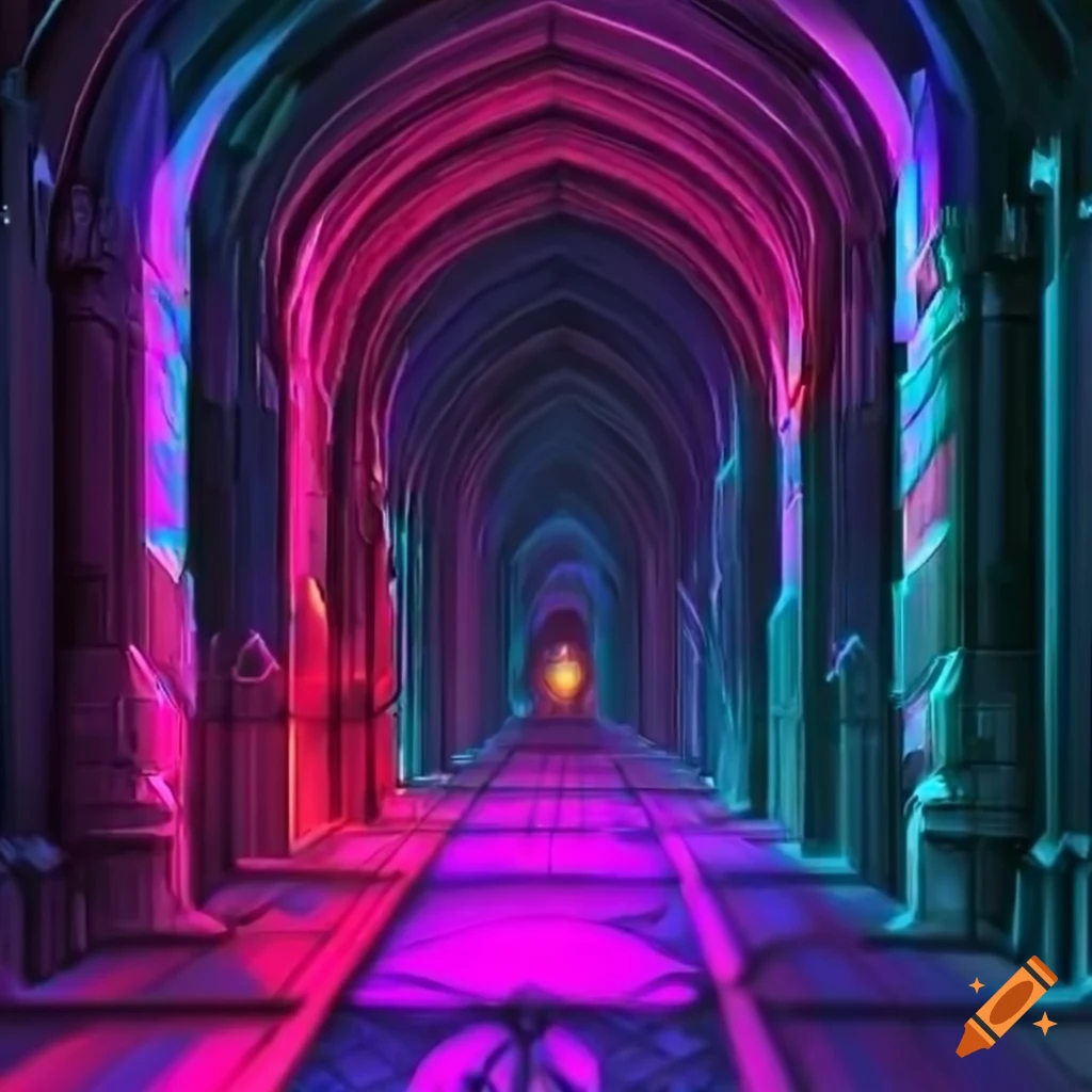 Dimensional rift large gate with retrowave colors on Craiyon