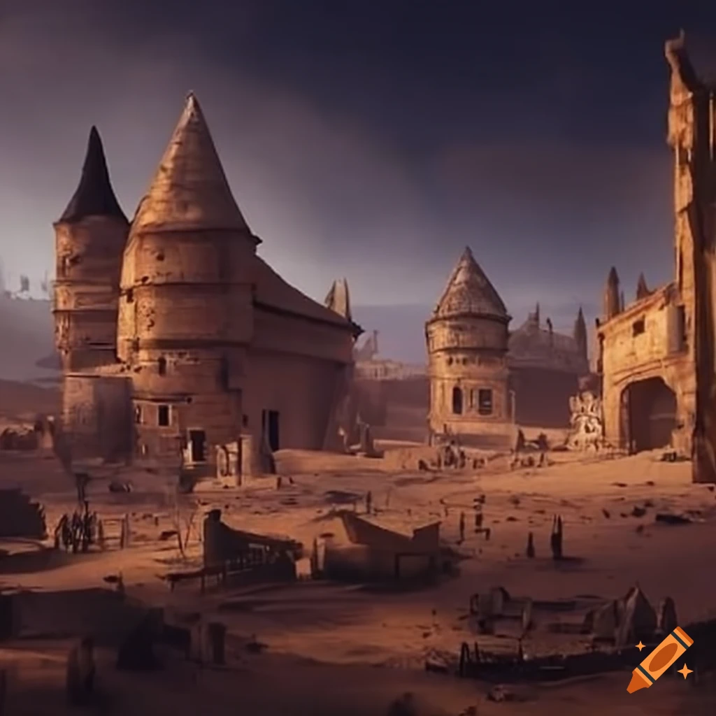 Medieval desert town in a state of decline on Craiyon