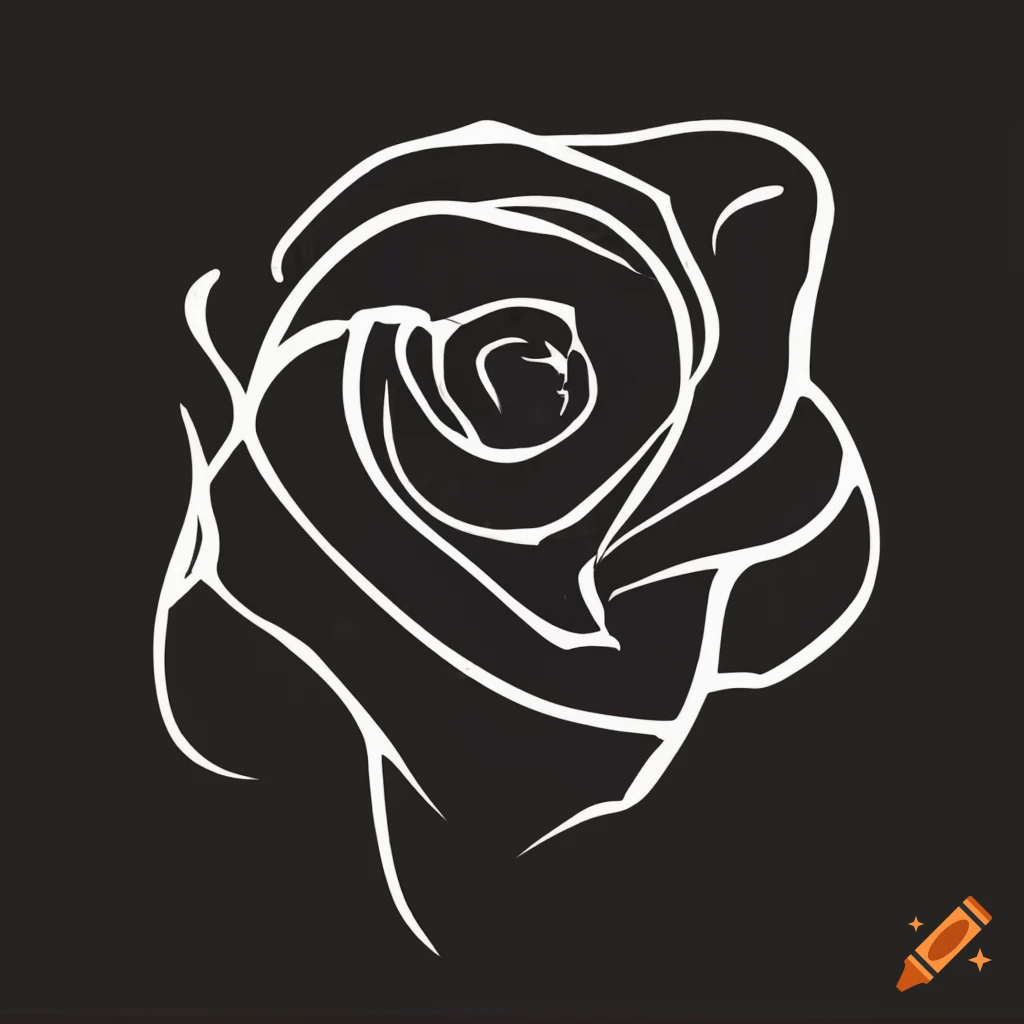 Simple black and white flat 2d stencil of a rose on Craiyon