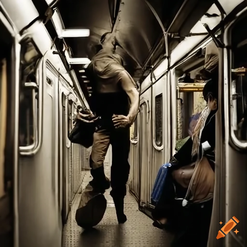 Person in a banana suit chasing people in the New York subway on Craiyon