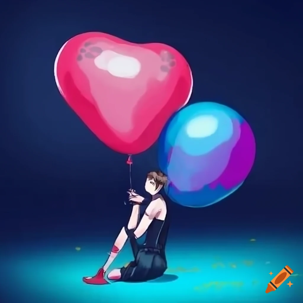 Feminine person walking on a public street with helium balloons in ...