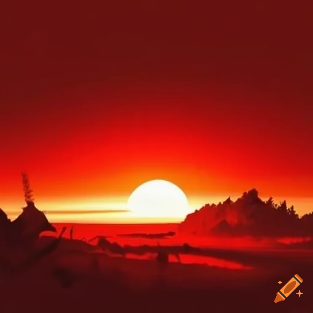 Blood red sun setting in the wild west on Craiyon