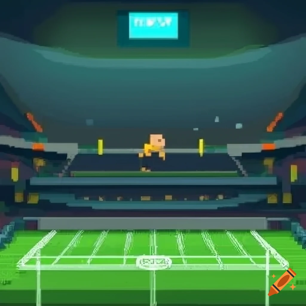 Sprite art style soccer stadium in lateral view on Craiyon
