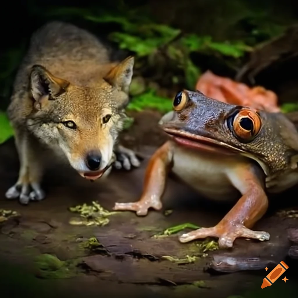 Frogs eating wolves on Craiyon