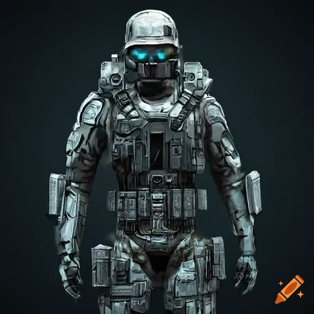 Futuristic android soldier ready for battle on Craiyon