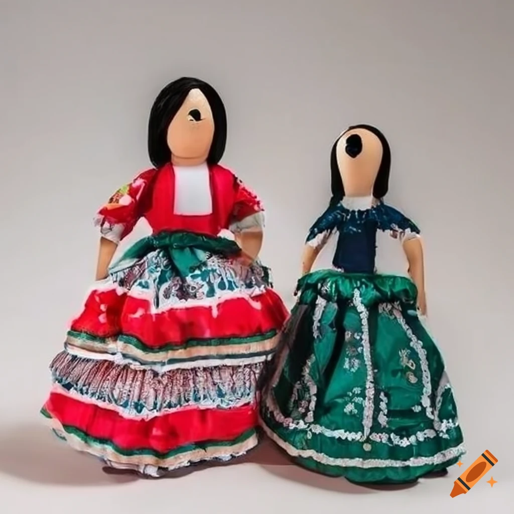 Portuguese dolls wearing traditional paper dresses on Craiyon