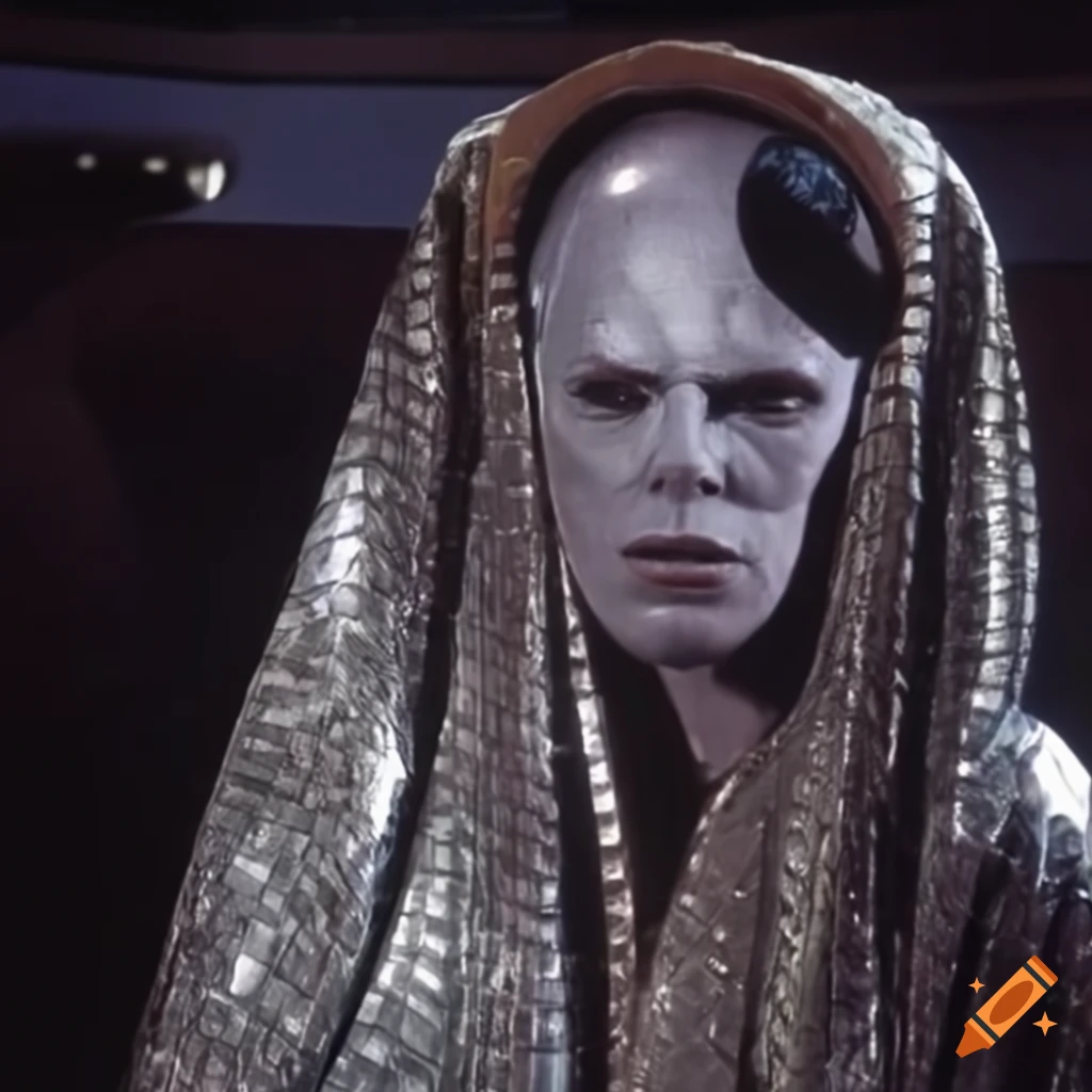 Giant aliens in silver mosaic robes and head coverings from Star Trek ...