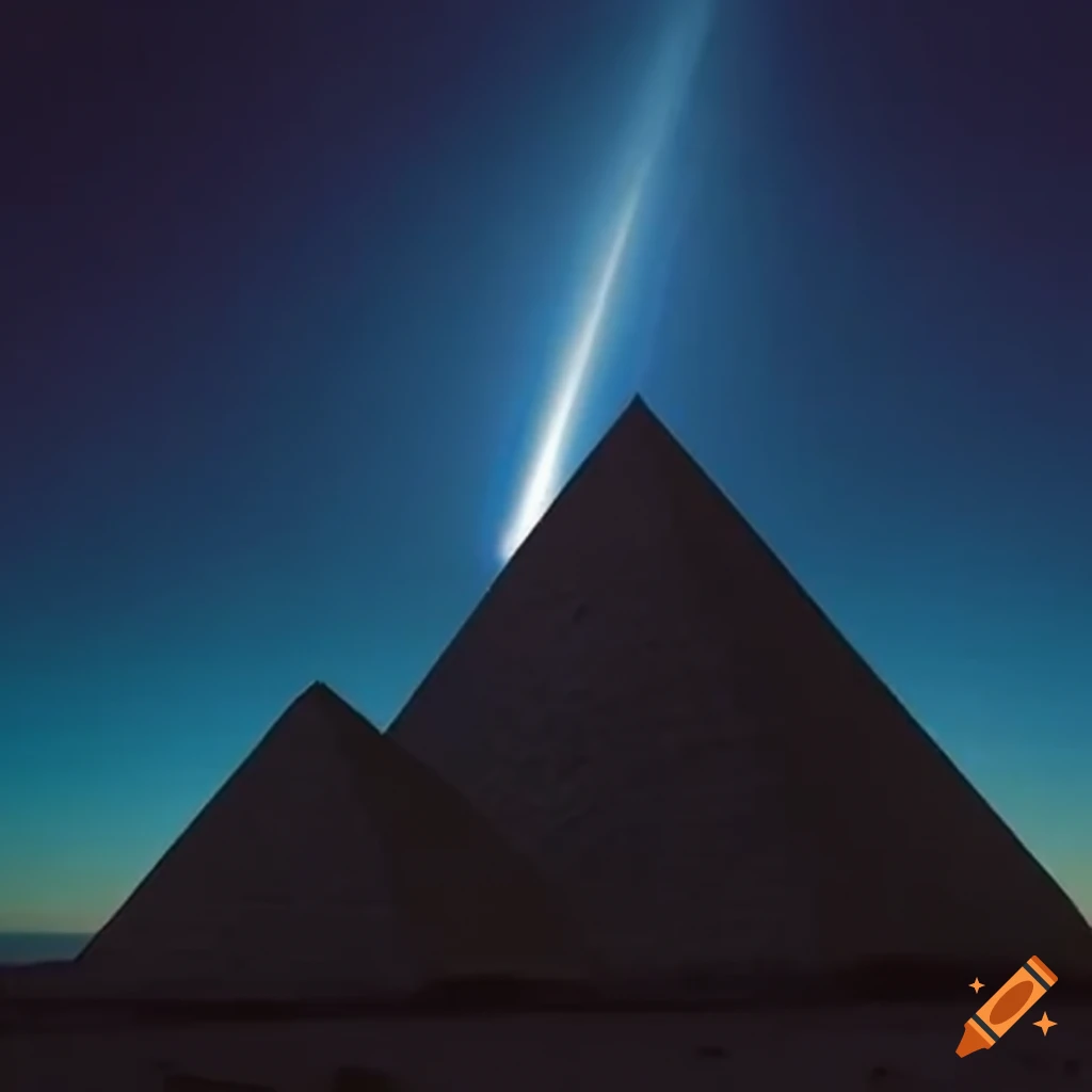 Floating pyramid with sky beam portal in a mysterious dimension on Craiyon